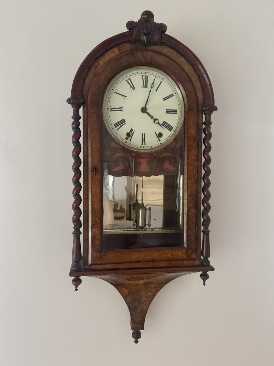 Antique Victorian Burr Walnut Wall Clock, 1860s for sale at Pamono