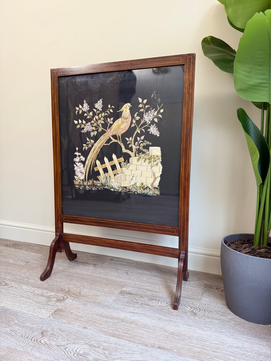 Large Regency Pheasant Embroidered Fire Guard Screen for sale at Pamono