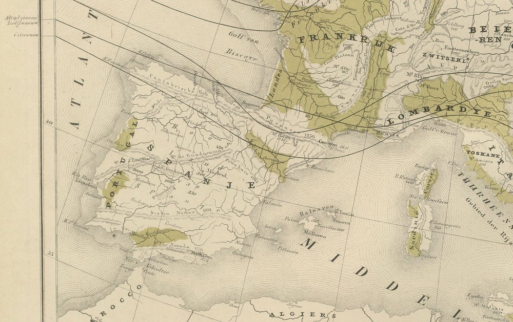 Physical Map of Europe by Frijlink & Van Otterloo, 1876 for sale at Pamono