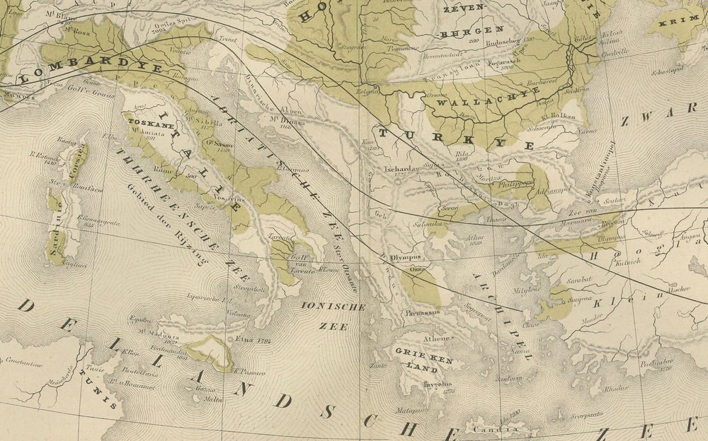 Physical Map of Europe by Frijlink & Van Otterloo, 1876 for sale at Pamono