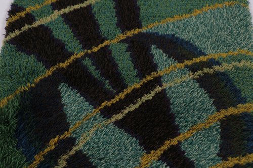 Vintage Swedish Green Rya Runner with Patterns for sale at Pamono
