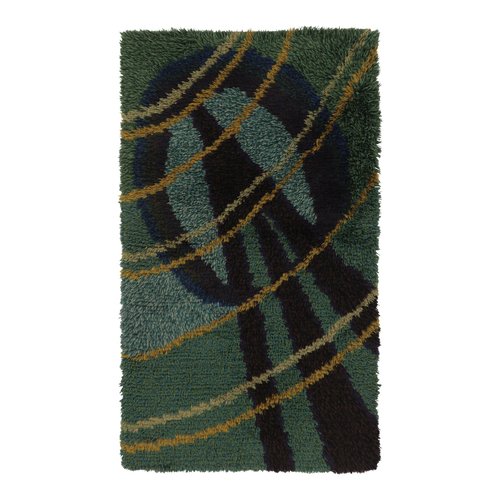 Vintage Swedish Green Rya Runner with Patterns for sale at Pamono