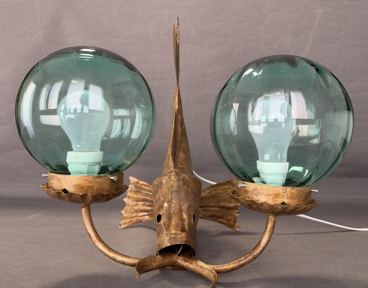 Vintage Wall Sconce in Wrought Iron Fish, 1940s for sale at Pamono