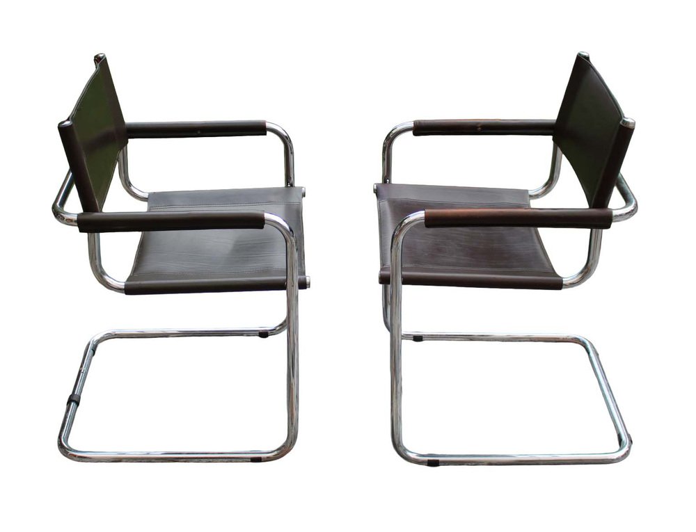 Vintage Cantilever Armchairs in Brown Leather, 1970s, Set of 2 for sale ...