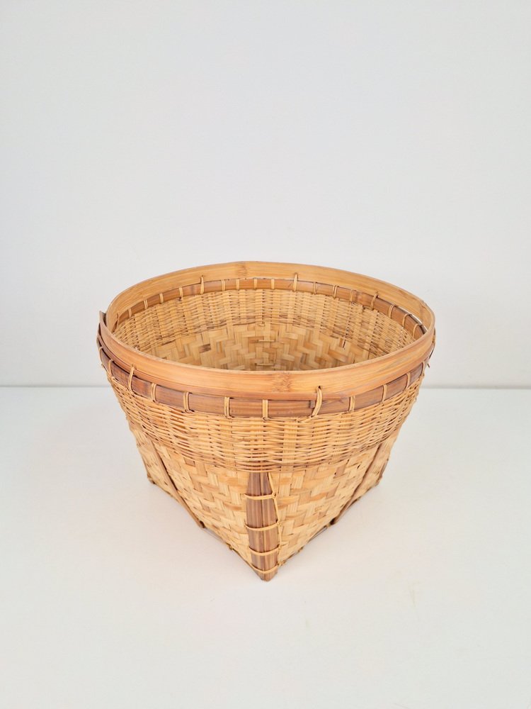 Vintage Handmade Basket in Woven Bamboo and Rattan, 1960s for sale at ...