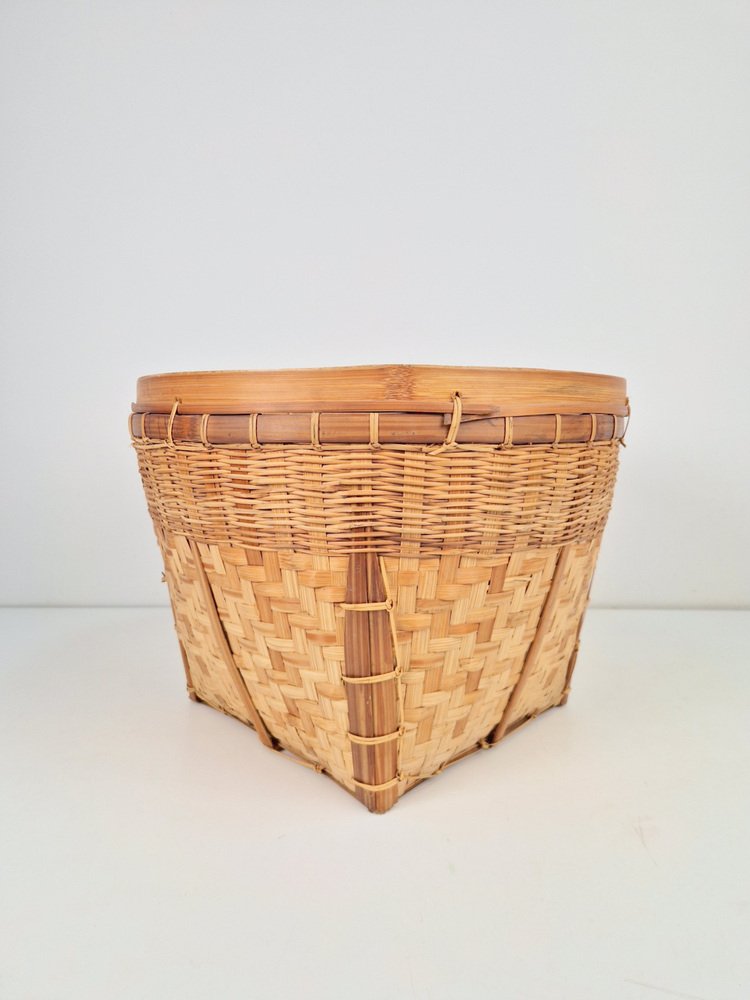 Vintage Handmade Basket in Woven Bamboo and Rattan, 1960s for sale at ...