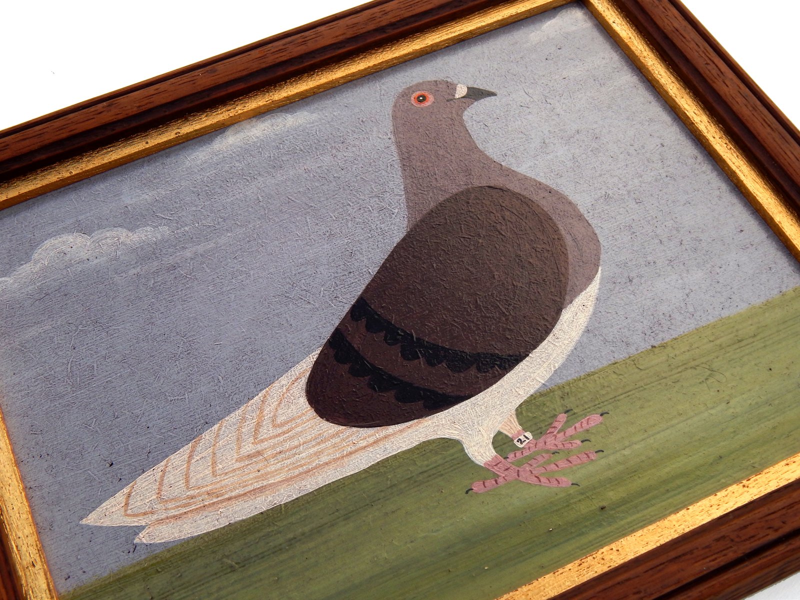 Matt Rix, Naive Style Racing Pigeon, Ölgemälde, gerahmt bei Pamono kaufen