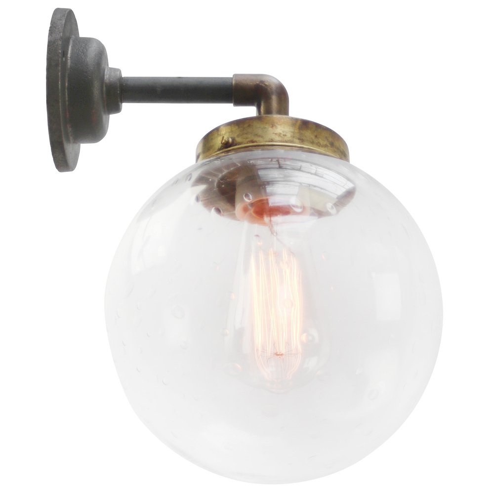 Vintage Clear Bubble Glass Wall Light with Brass and Cast Iron for sale ...