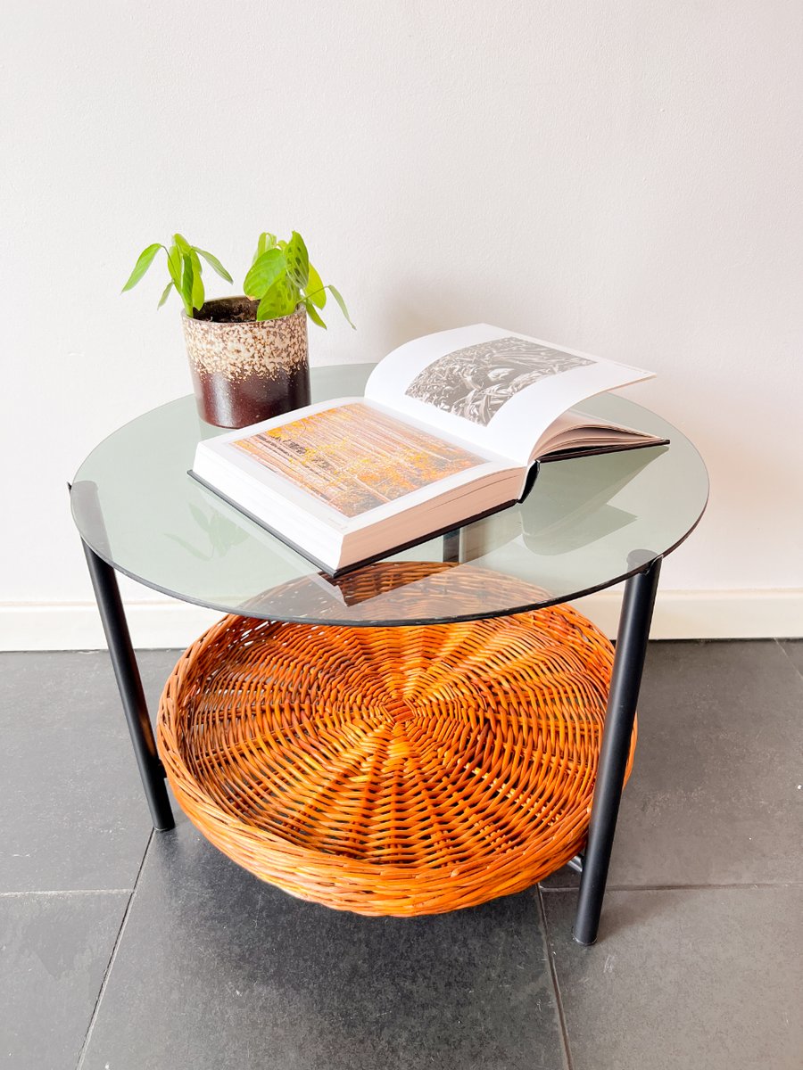 Mid-Century Dutch Wicker Coffee Table with Smoked Glass Top by Rohé ...