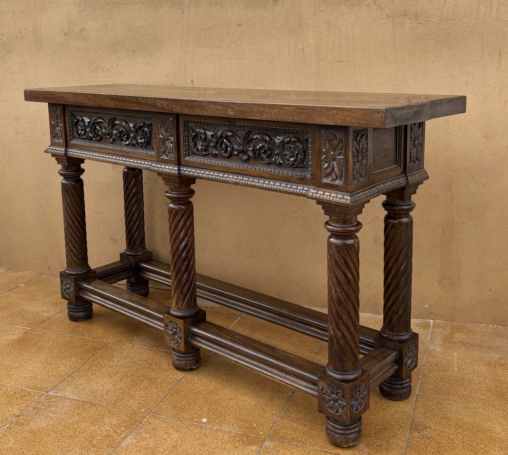 Antique Spanish Console Table in Walnut with Renaissance Motifs, 1890 ...