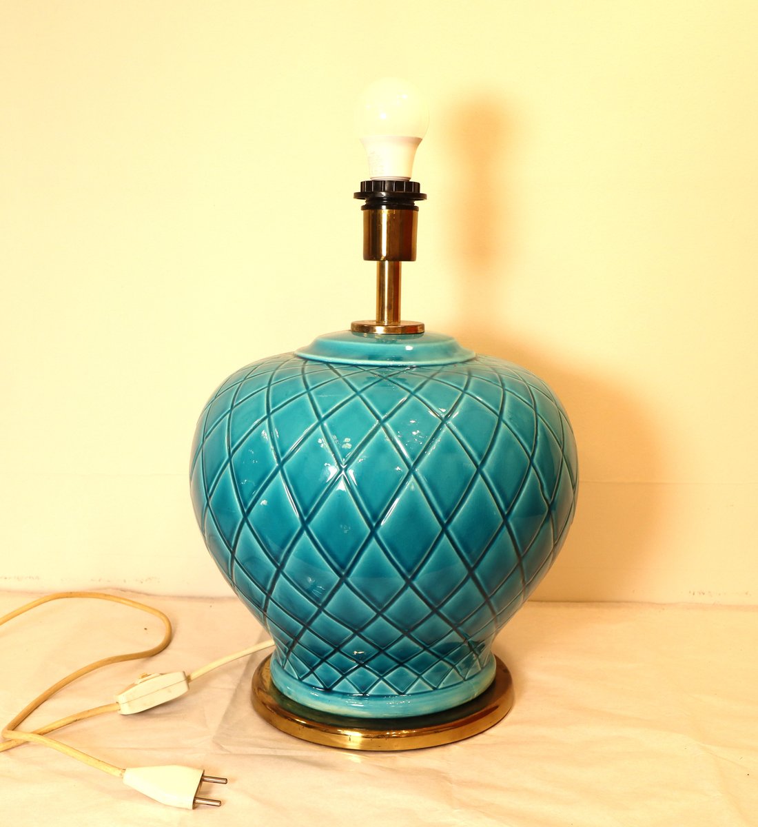 Table Lamp with Turquoise Ceramic Base, 1970s for sale at Pamono