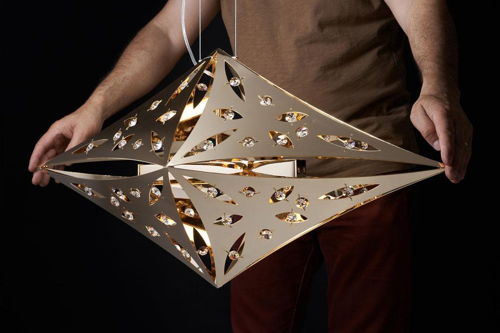 Quasar Gold Plated Horizontal Pendant Lamp by Aggiolight for sale at Pamono