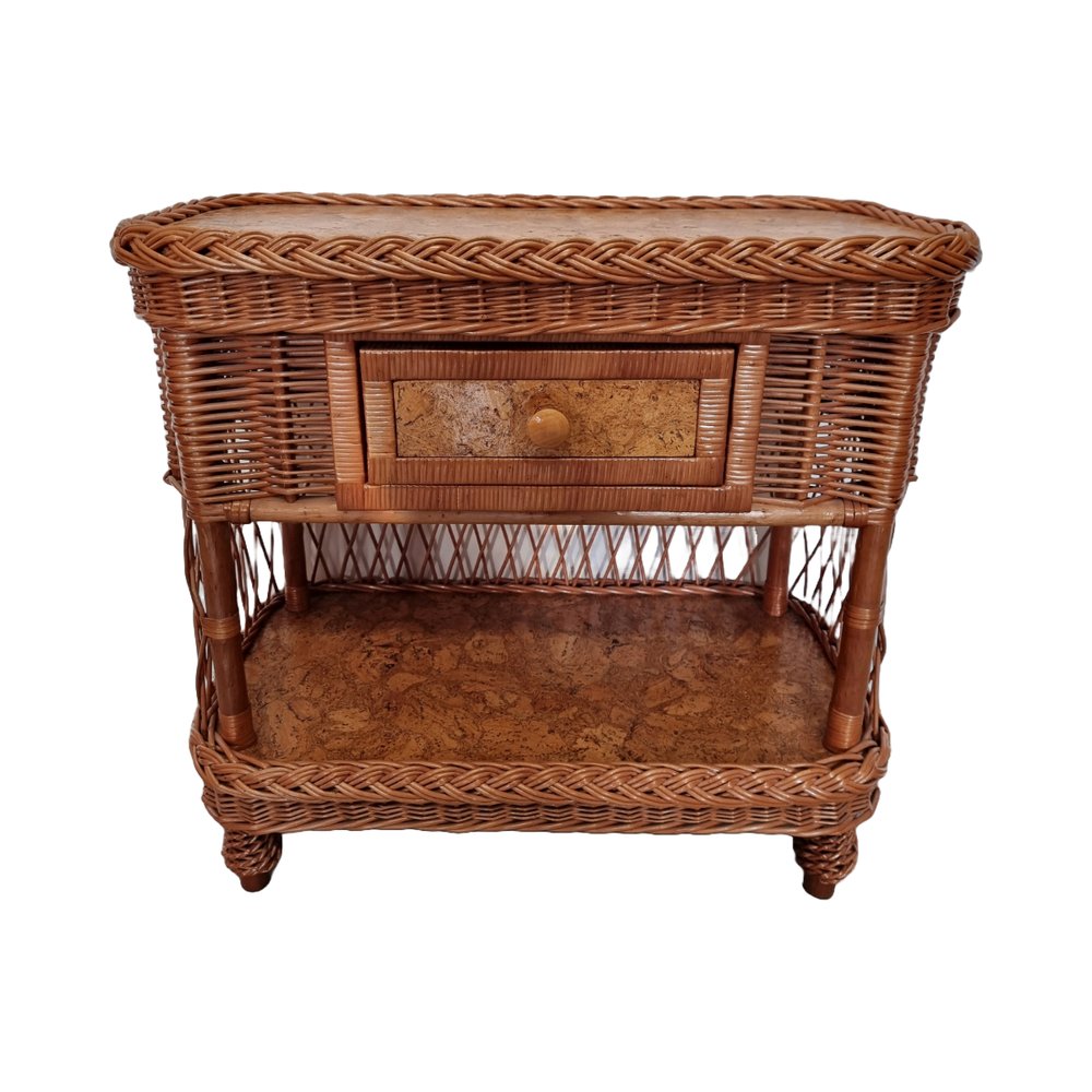 Vintage Wicker Woven Commode with Drawer, 1990s for sale at Pamono