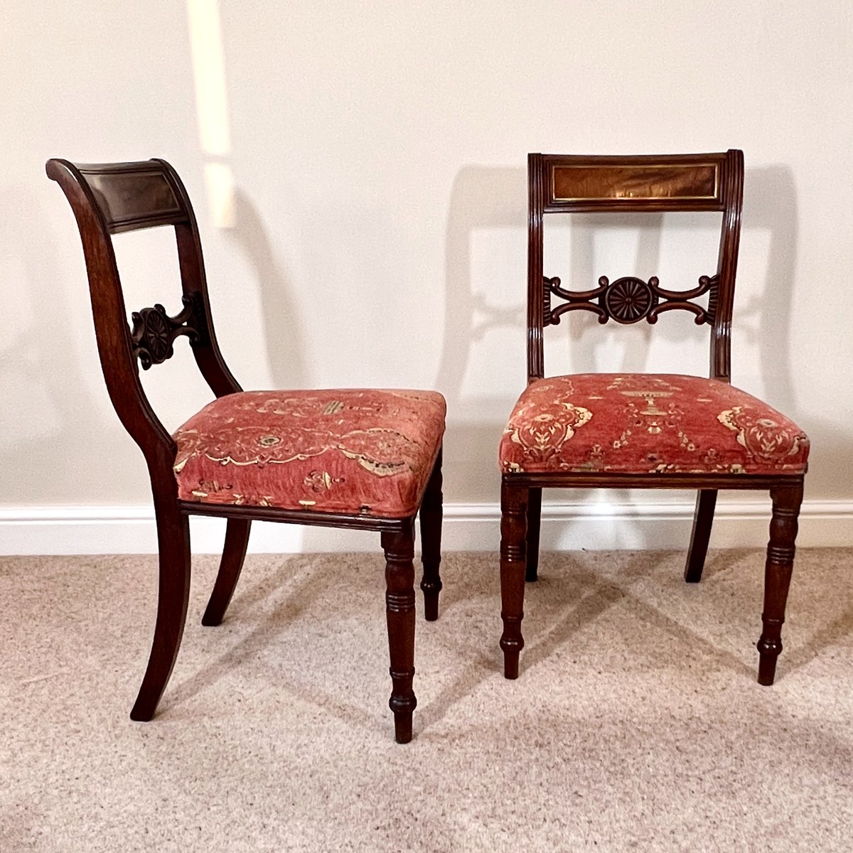 Antique English Regency Mahogany, Brass Inlaid & Carved Hall or Side ...