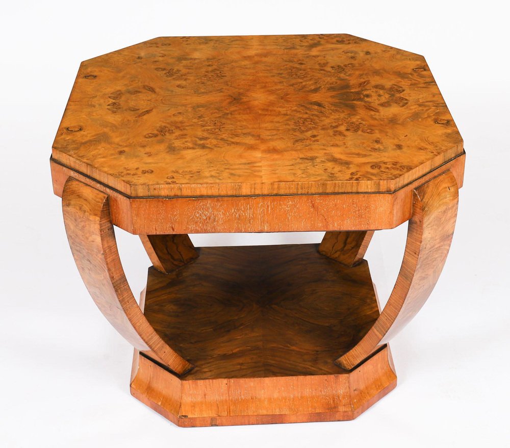 Antique Art Deco Burr Walnut Coffee Table, 1920s for sale at Pamono