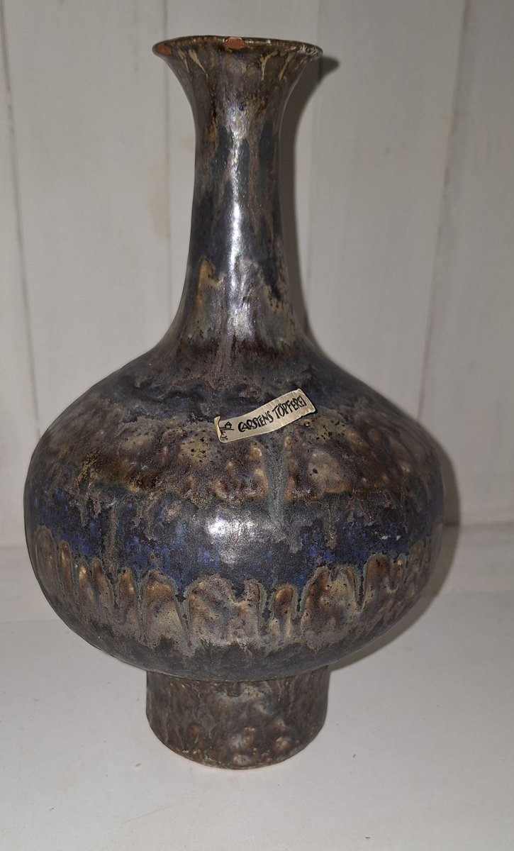 Mid-Century Blue-Brown Iridescent Gradient Glazed Ceramic Vase from ...