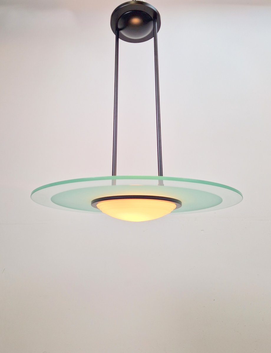 Vintage Italian Glass Disc UFO Pendant Lamp, 1980s for sale at Pamono