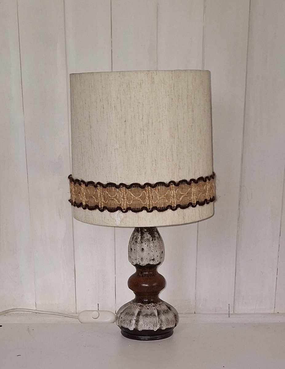 Vintage German Fat Lava Ceramic Table Lamp with Wool Shade from Hustadt ...