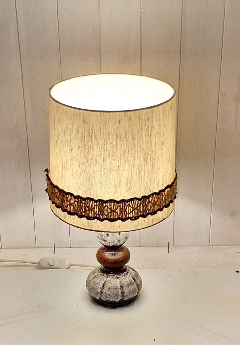 Vintage German Fat Lava Ceramic Table Lamp with Wool Shade from Hustadt ...