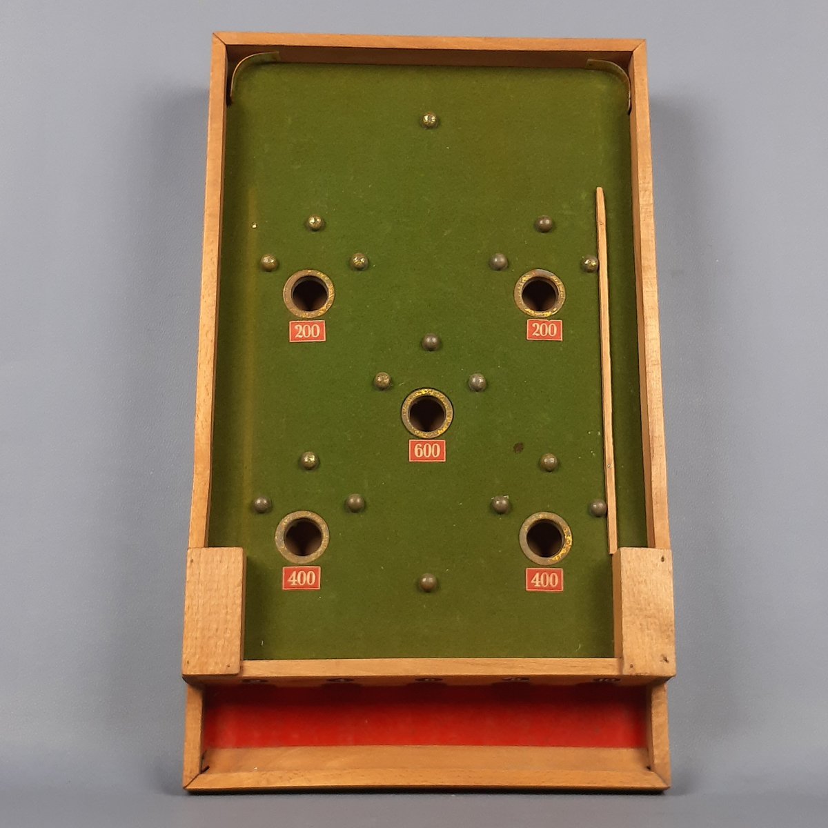 Antique Bagatelle Pinball Game in Wood with Green Cloth from F.F.G.G ...
