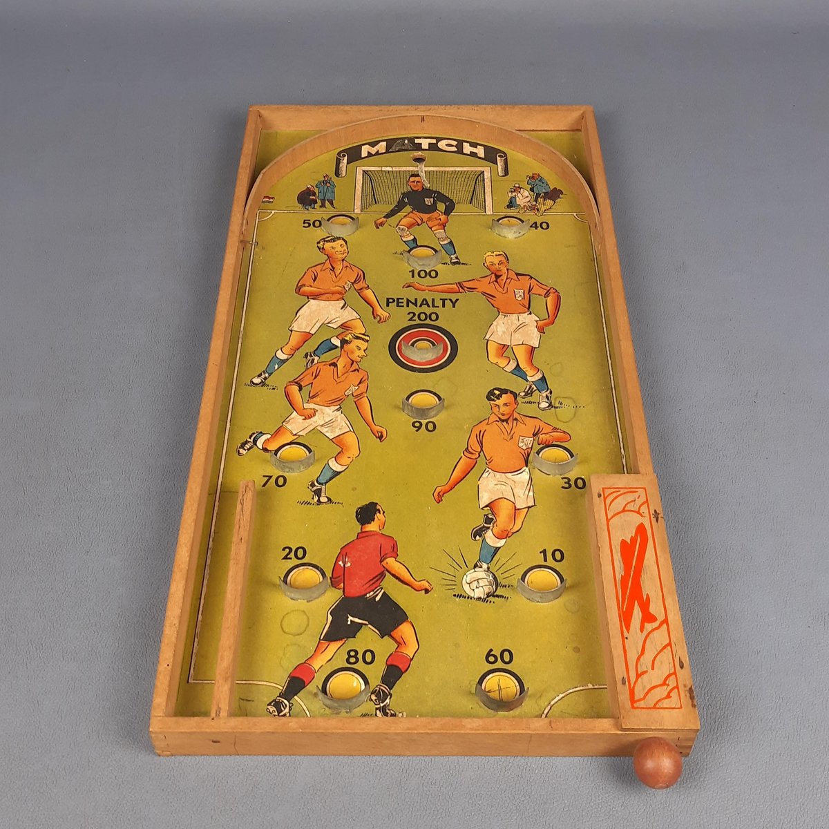 Antique Wooden Bagatelle Pinball Machine with Football Theme, Early ...