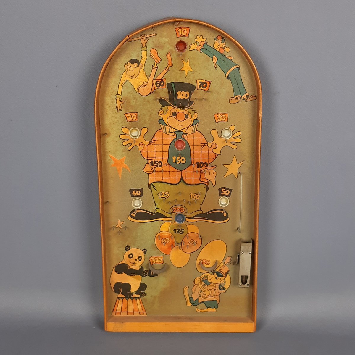 Antique Bagatelle Pinball Game in Wood and Metal with Circus Clown ...