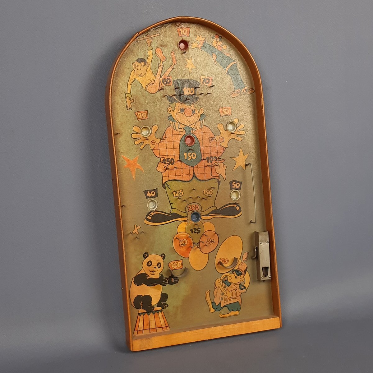 Antique Bagatelle Pinball Game in Wood and Metal with Circus Clown ...