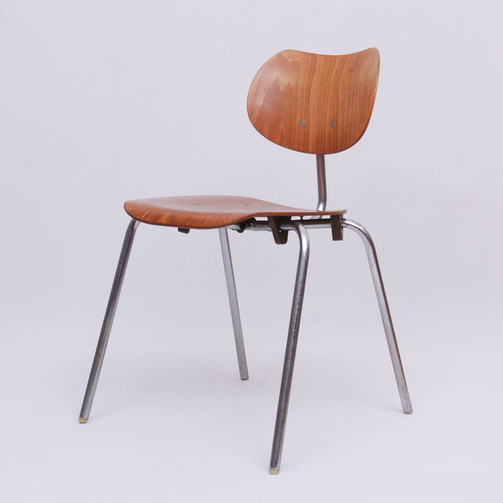 Vintage TF 06 Stacking Chair in Tubular Steel and Molded Plywood by ...