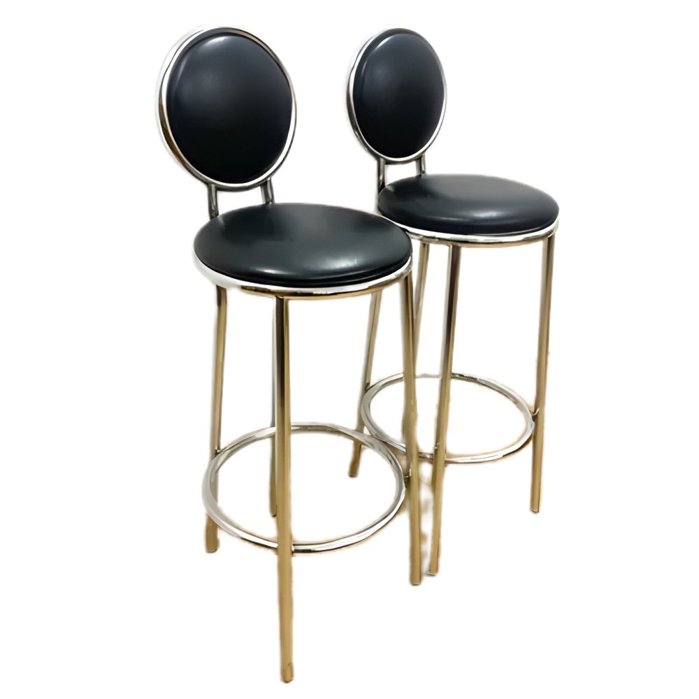 Bar Stools in Chrome and Faux Leather, 1980s, Set of 2 for sale at Pamono