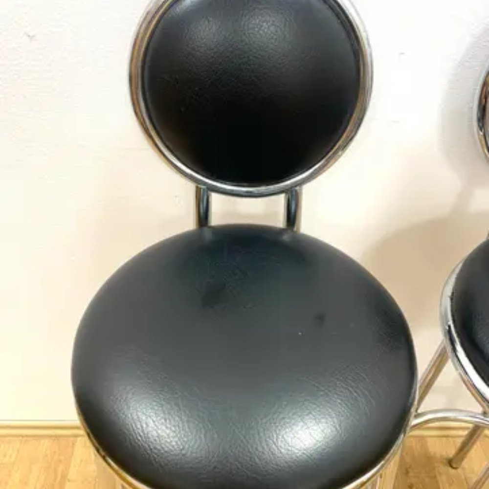 Bar Stools in Chrome and Faux Leather, 1980s, Set of 2 for sale at Pamono
