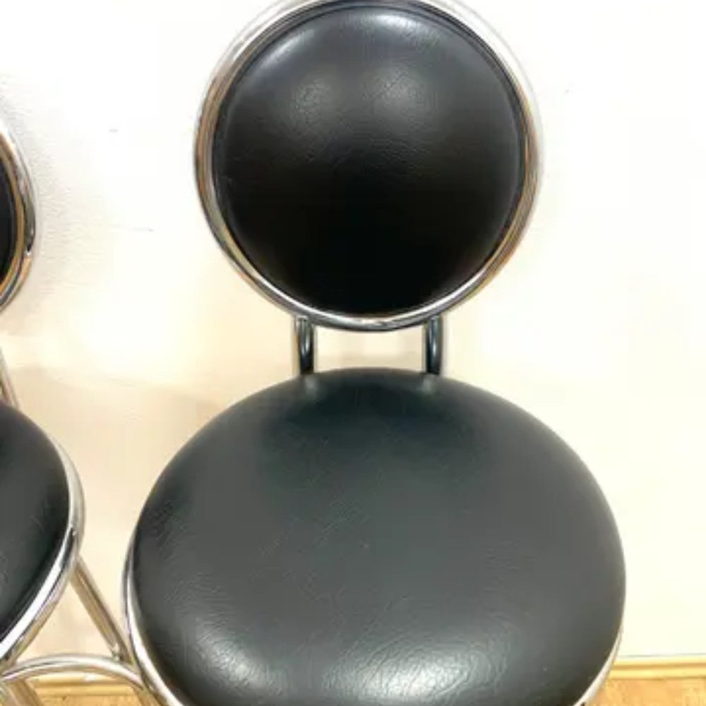 Bar Stools in Chrome and Faux Leather, 1980s, Set of 2 for sale at Pamono