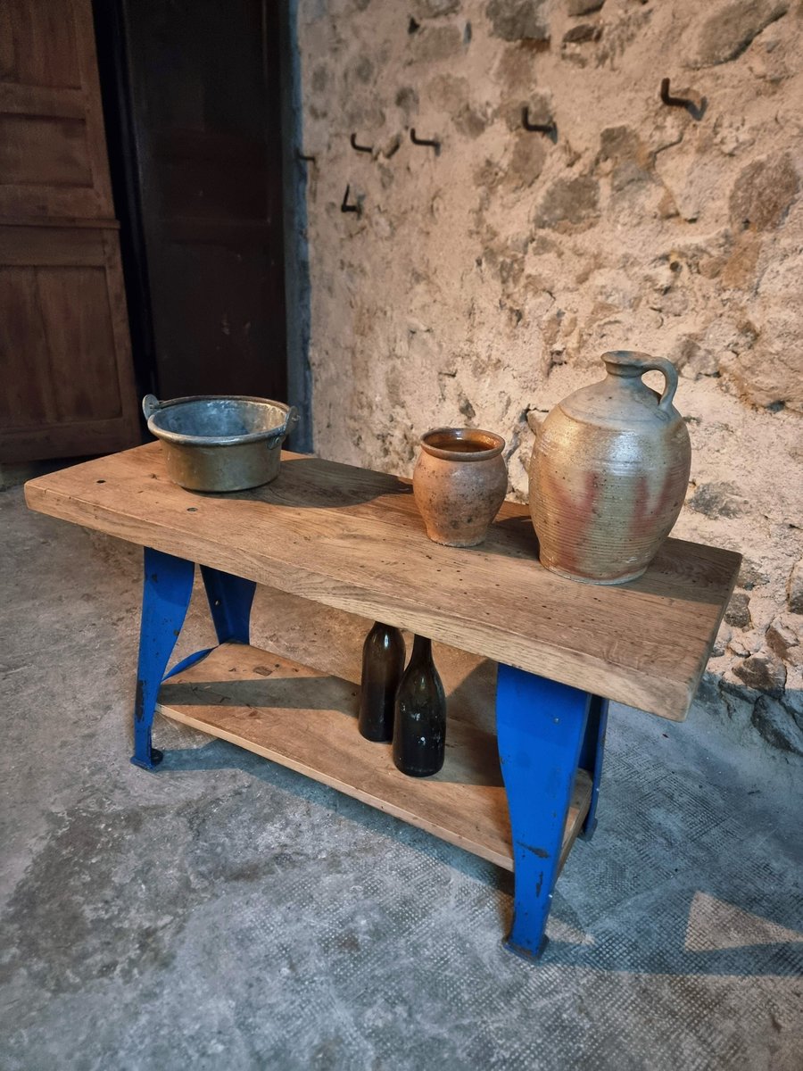 Vintage Industrial Workbench Table with Cast Iron Legs, 1950s for sale ...