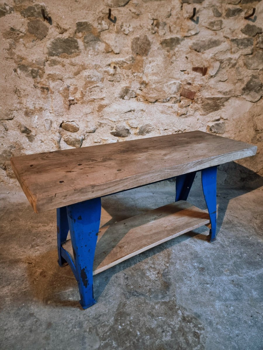 Vintage Industrial Workbench Table with Cast Iron Legs, 1950s for sale ...
