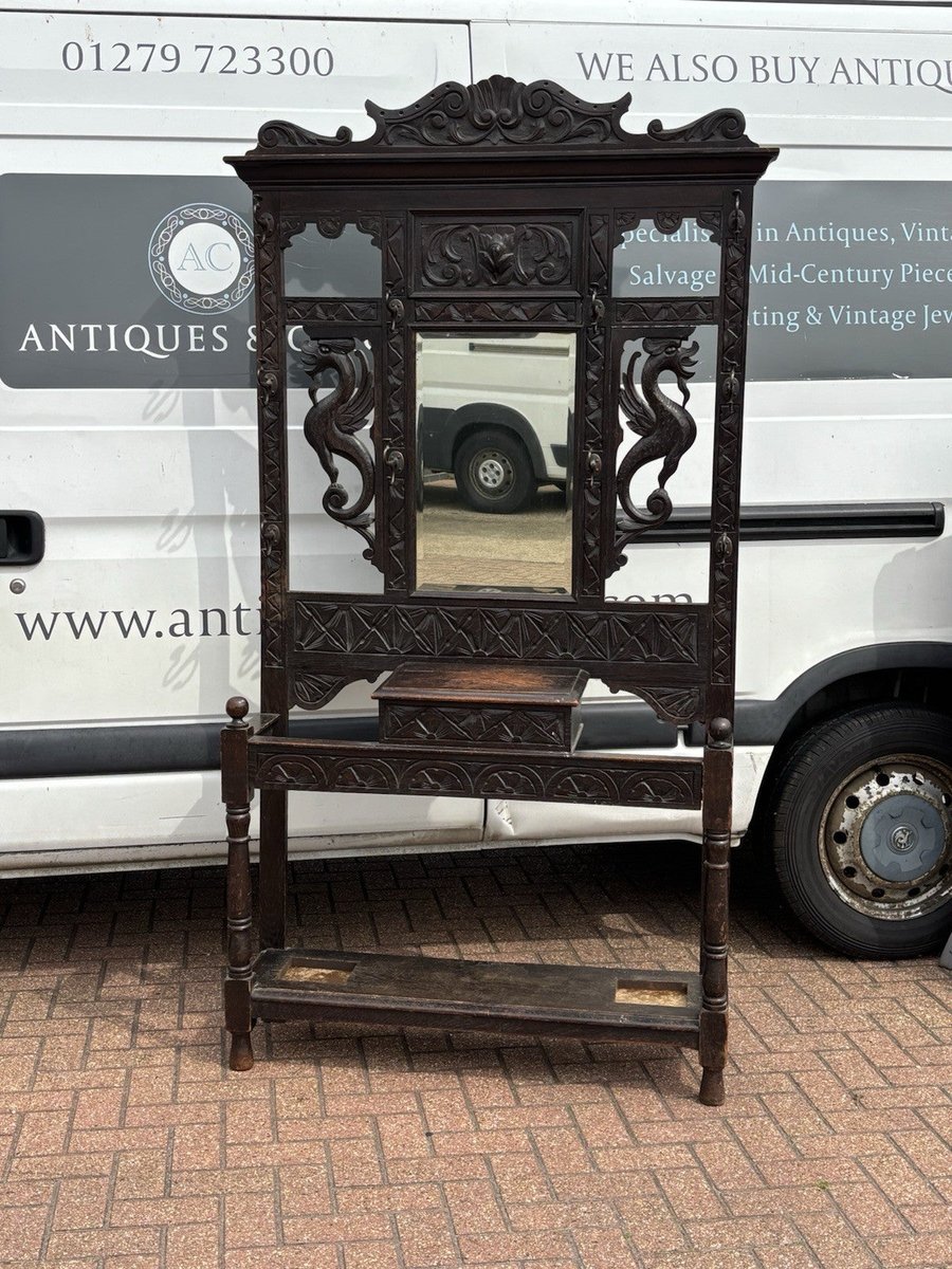 Victorian Oak Hall Stand with Mirror for sale at Pamono
