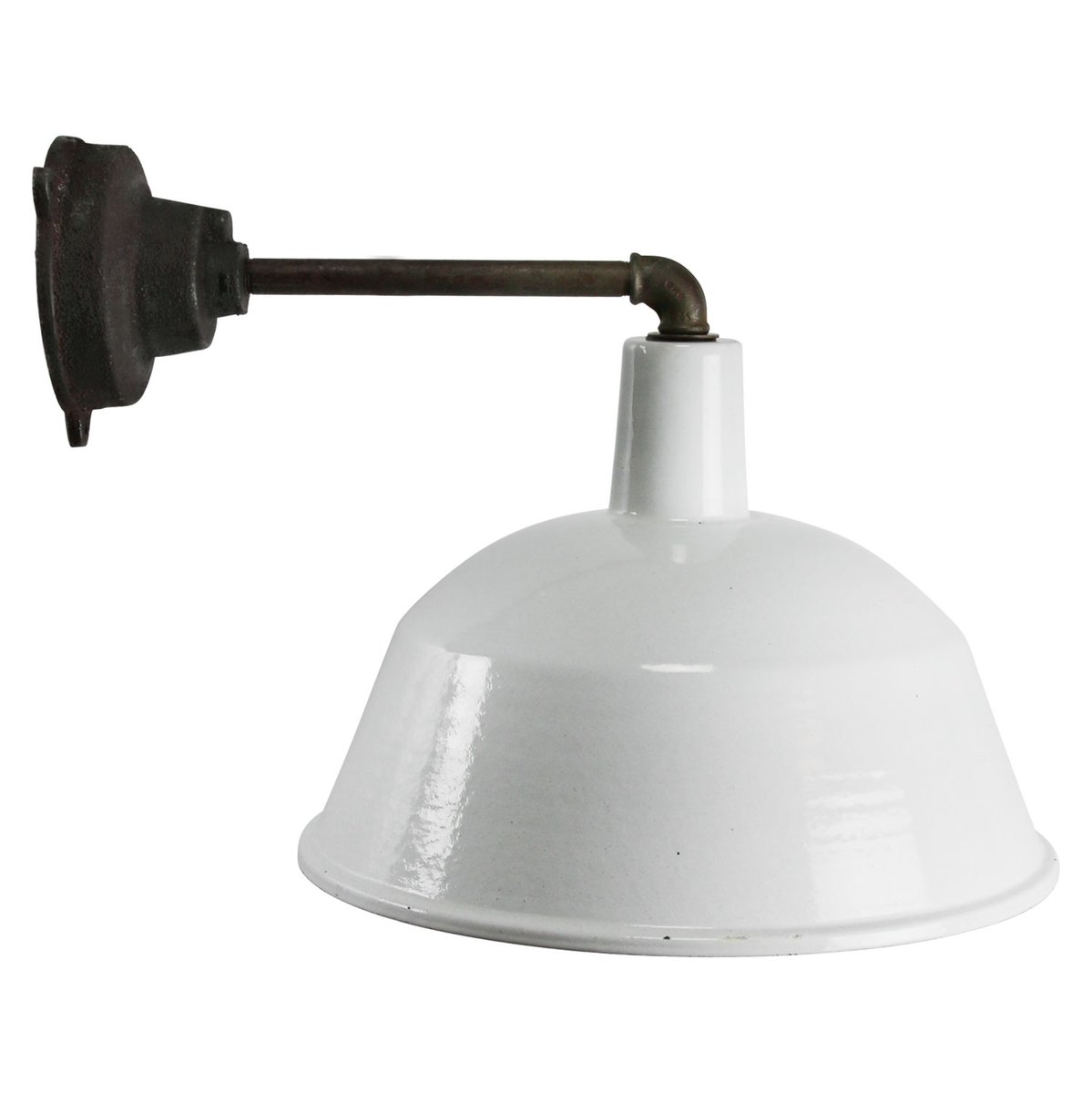 Vintage Industrial Factory Wall Light in White Enamel and Cast Iron for ...