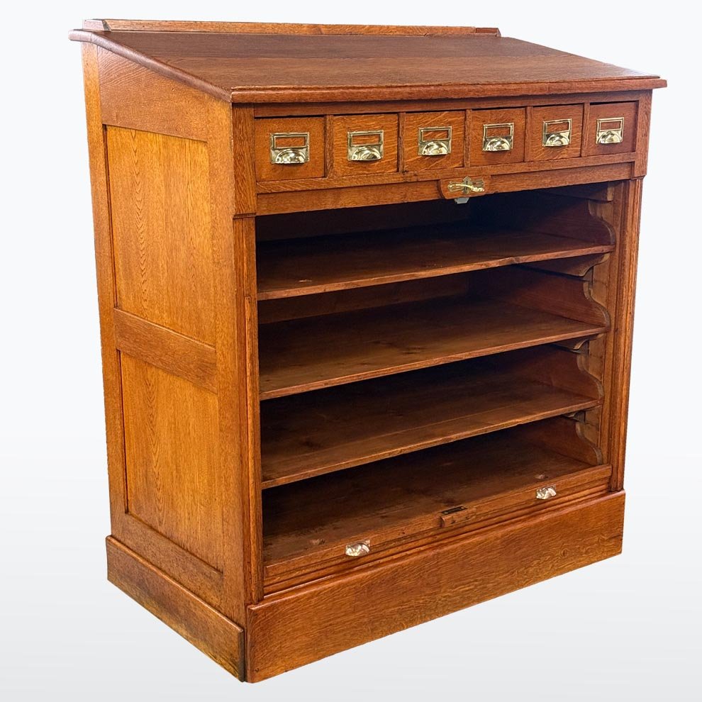 Vintage Roll-Front Filing Cabinet, 1920s for sale at Pamono