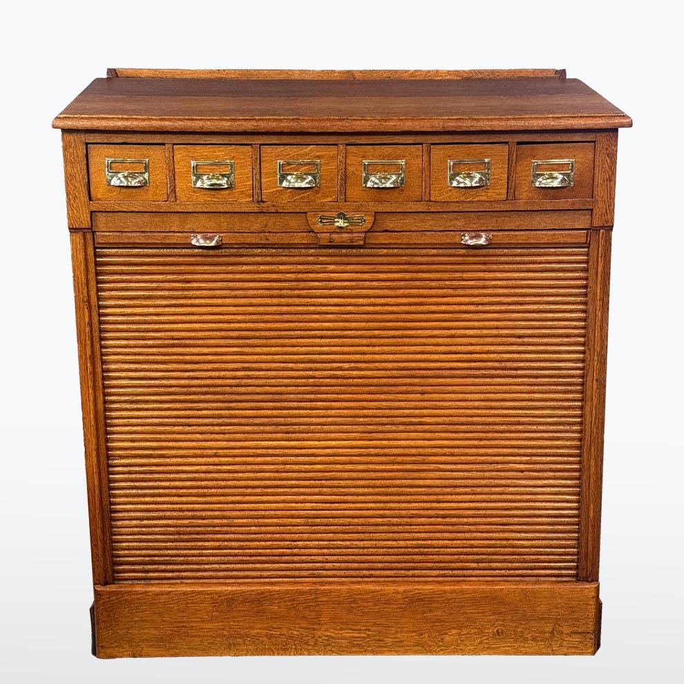 Vintage Roll-Front Filing Cabinet, 1920s for sale at Pamono
