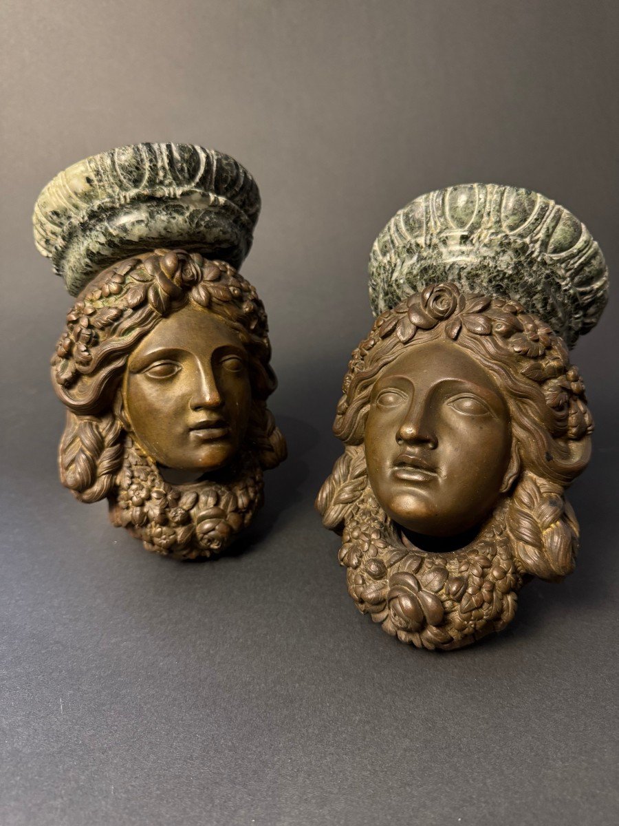 Decorative Brackets in Bronze and Verde Alpi Marble, Early 19th Century ...