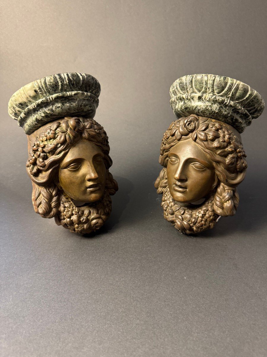 Decorative Brackets in Bronze and Verde Alpi Marble, Early 19th Century ...