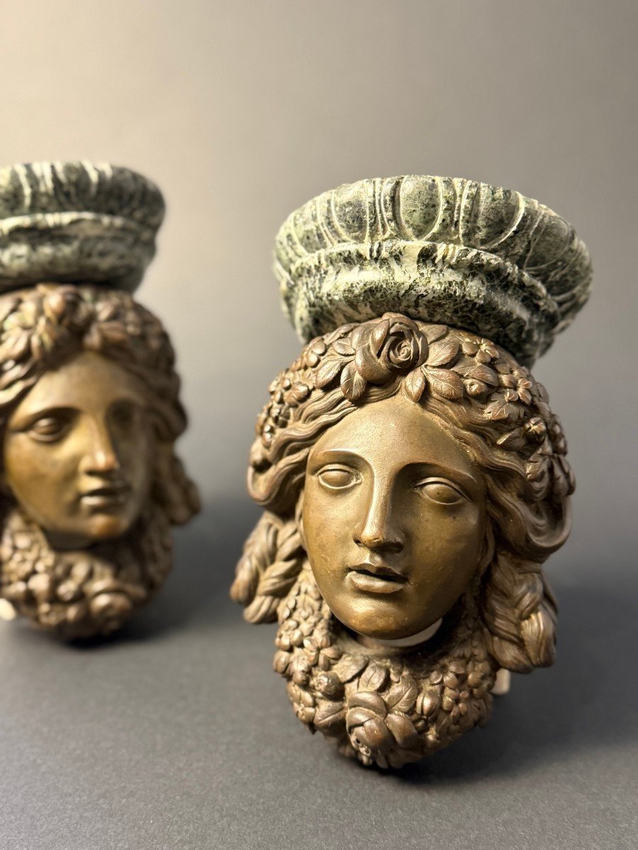 Decorative Brackets in Bronze and Verde Alpi Marble, Early 19th Century ...