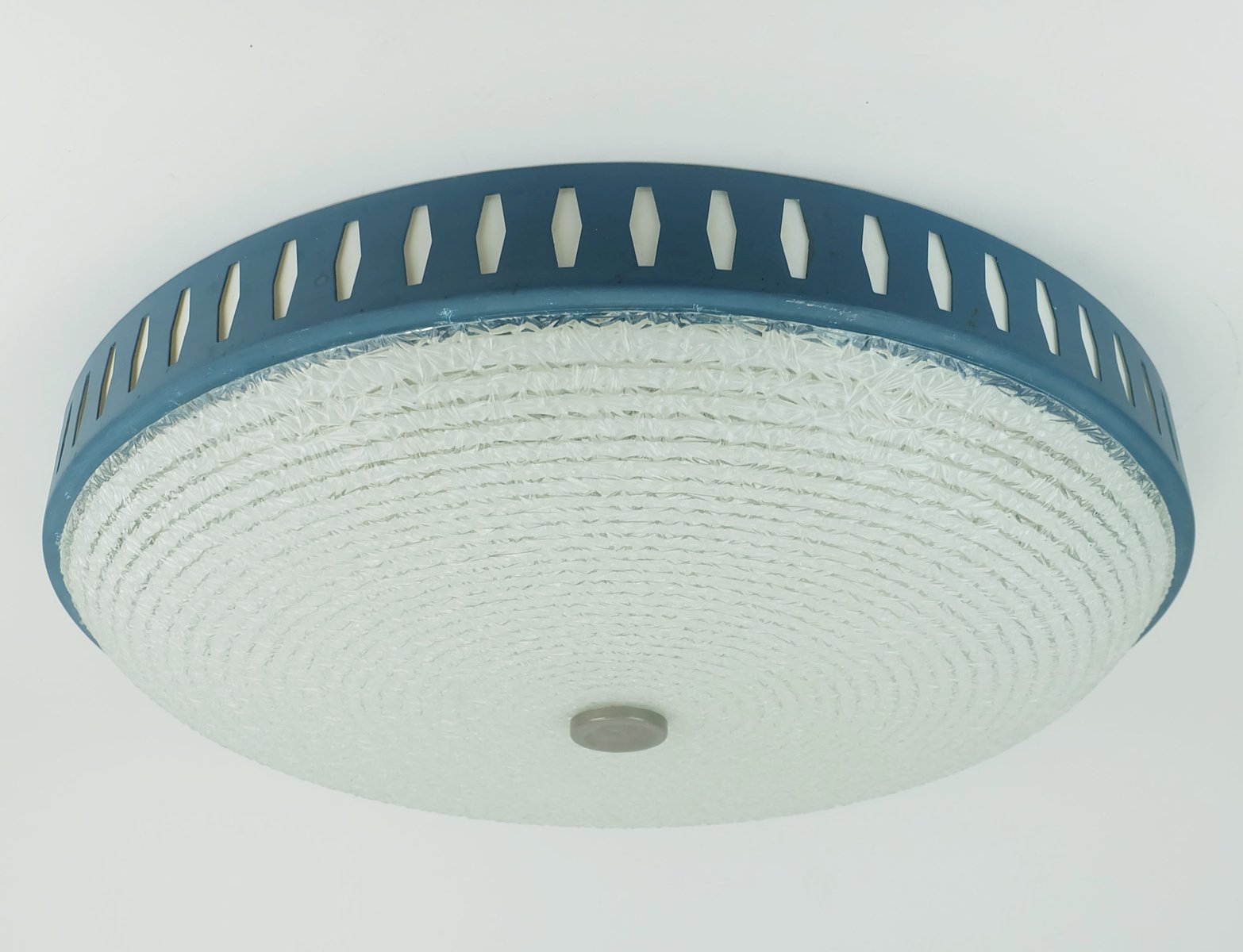 Large Mid-Century Modern Ceiling Light with Textured Glass and Blue ...