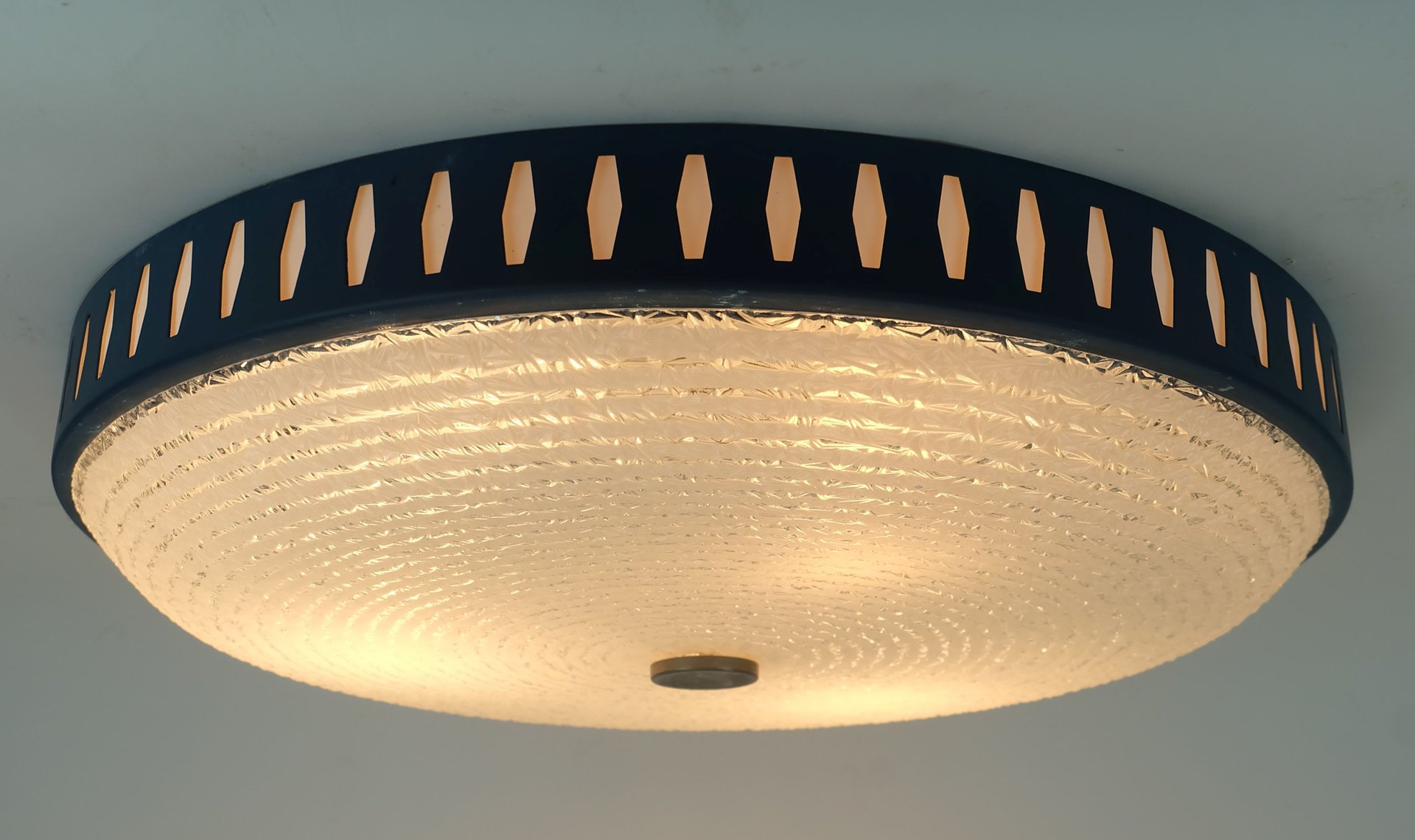 Large Mid-Century Modern Ceiling Light with Textured Glass and Blue ...