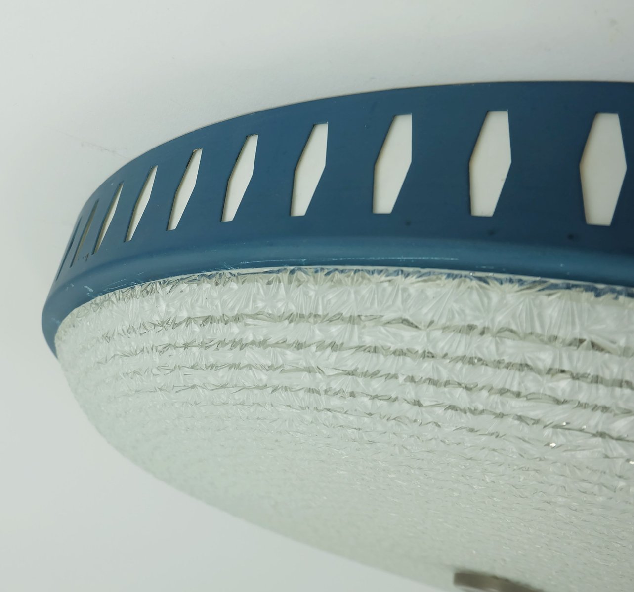 Large Mid-Century Modern Ceiling Light with Textured Glass and Blue ...