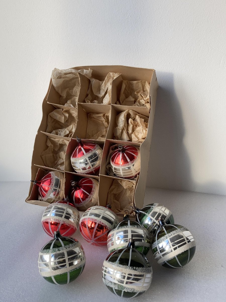 Hand-Painted Striped Glass Christmas Baubles, Germany, 1920s, Set of 11 ...