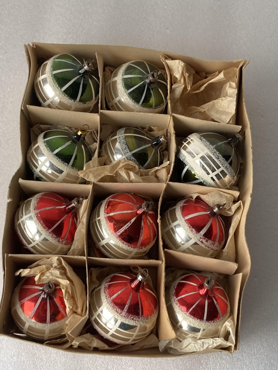 Hand-Painted Striped Glass Christmas Baubles, Germany, 1920s, Set of 11 ...