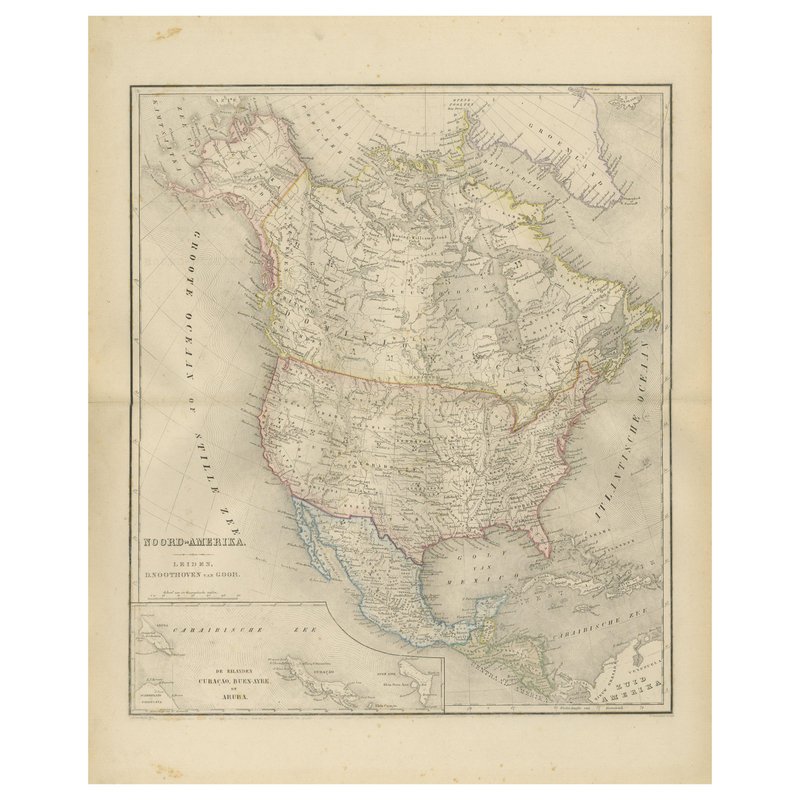 North America Map with USA, Canada and Mexico from Nieuwe Hand-Atlas ...