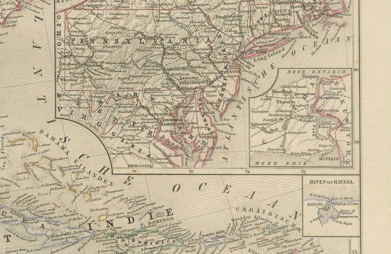 United States, Mexico & West Indies Map from Nieuwe Hand-Atlas, 1876 ...