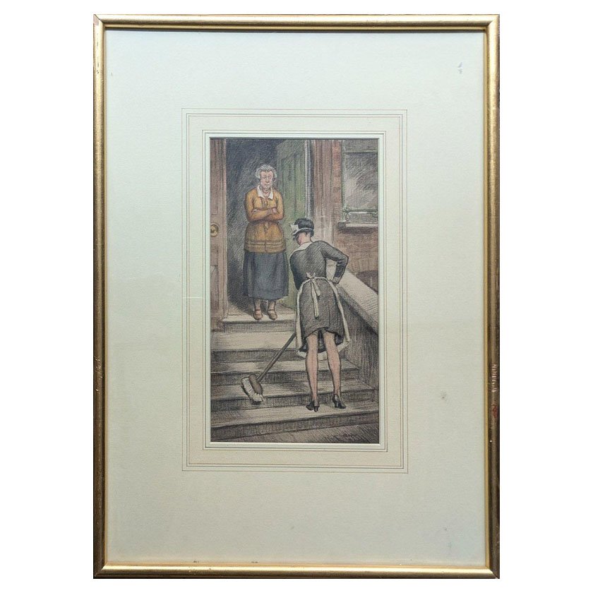 Ernest Blaikley, The New Maid, Aquarelle, Encadré en vente sur Pamono