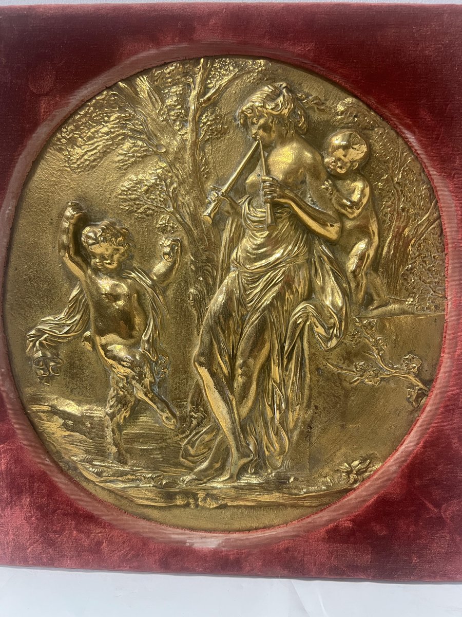 Round Medallion with Antique-Style Decoration in Gilt Bronze, 19th ...