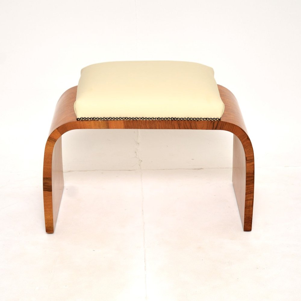Art Deco Birds Eye Maple and Leather Stool, 1930s for sale at Pamono